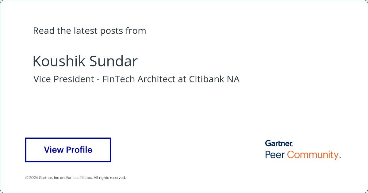 Koushik Sundar, Vice President - FinTech Architect at Citibank NA ...